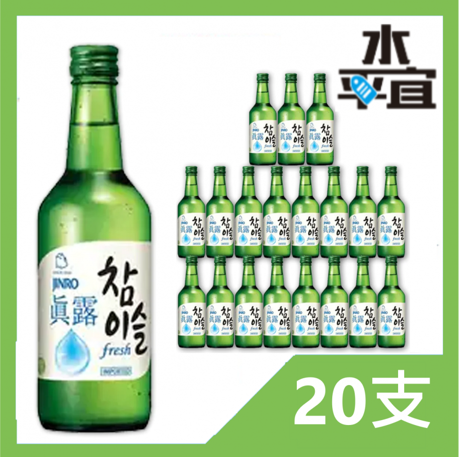 真露 - (原味)16.9度真露燒酒 360ml x 20支 - Vmart 水平宜